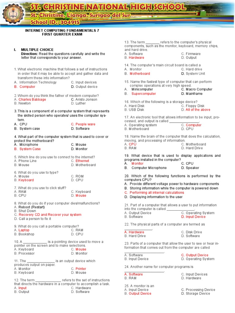 INTERNET COMPUTING FUNDAMENTALS 7 (1st Quarter EXAM) | PDF | Computer Hardware | Computer Keyboard