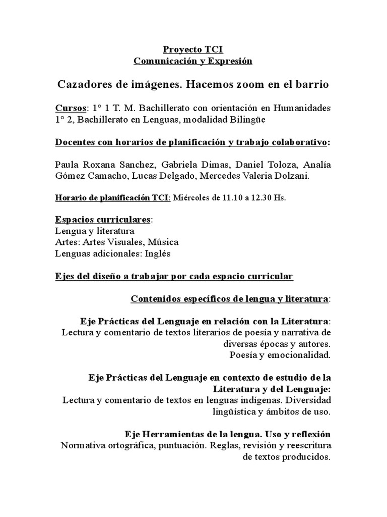 Proyecto TCI 1° 1° Sociales y 1° 2° Bilingue | PDF