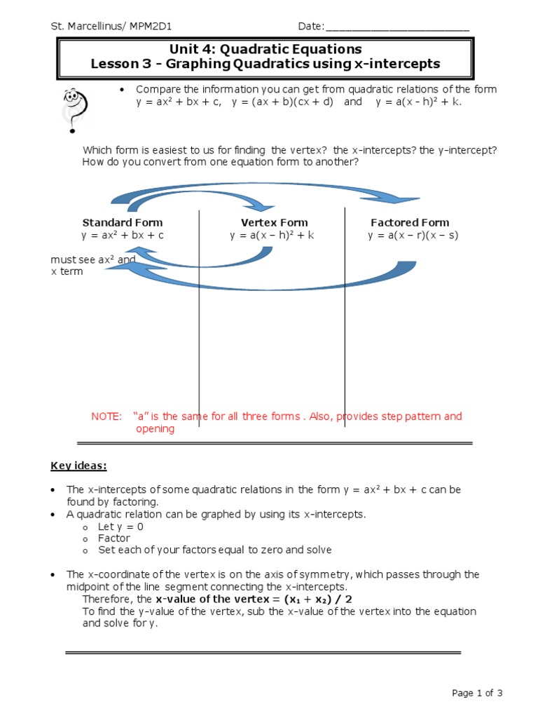 Lesson 3 - Graph Quadratics Using X-Intercepts PDF | PDF | Quadratic ...