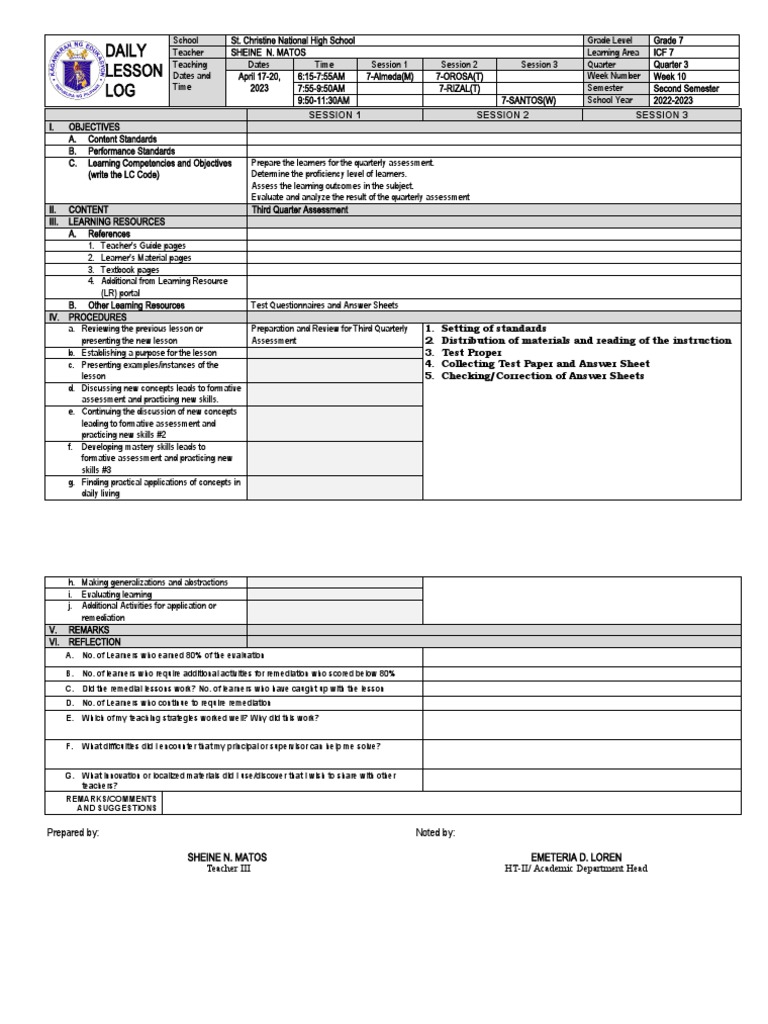 Q3 - DLL Exam - Icf | PDF