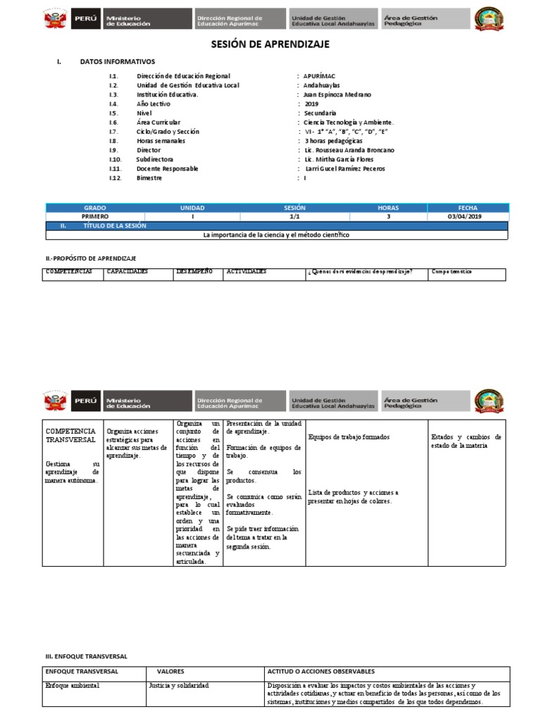 Modelo de Sesión de Aprendizaje Cta 2017 | PDF | Aprendizaje
