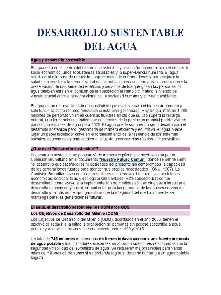 Desarrollo Sustentable Del Agua | PDF | Desarrollo sostenible | Sustentabilidad