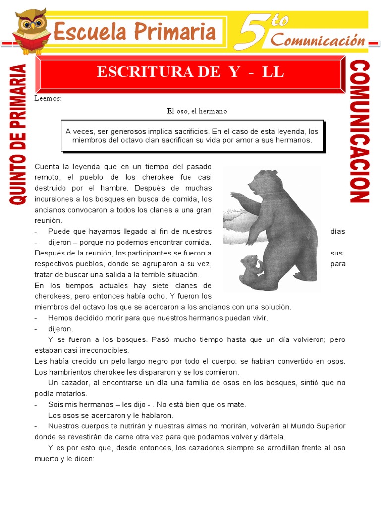 Escritura de Y LL para Quinto de Primaria | PDF | Osos