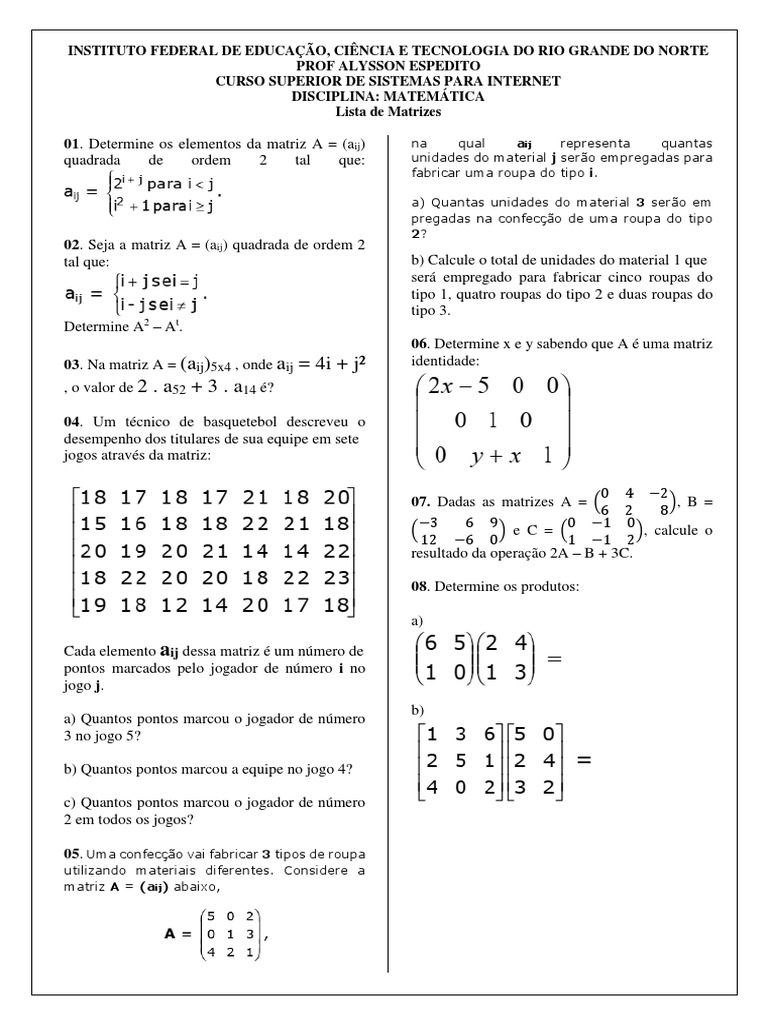 Lista de Matrizes | PDF