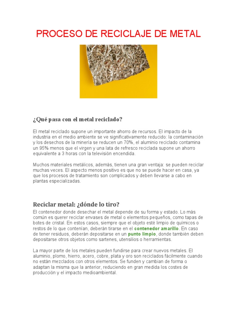 Proceso de Reciclaje de Metal | PDF