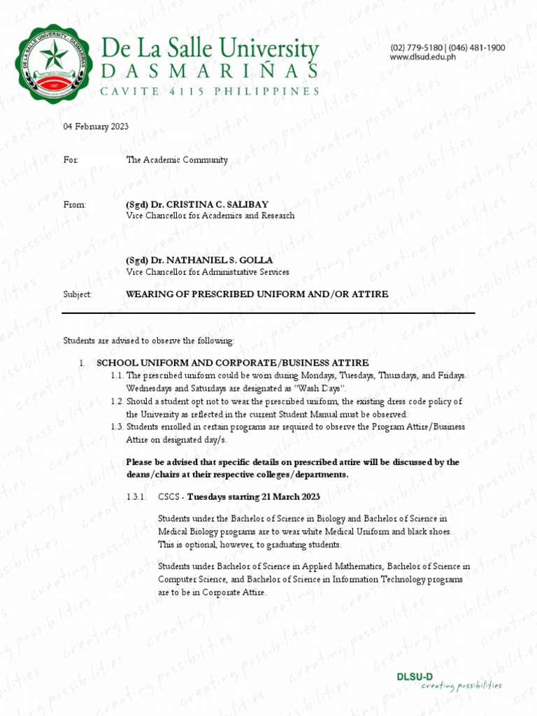 Wearing of Prescribed Uniform and or Attire 6 | PDF | Science | Clothing