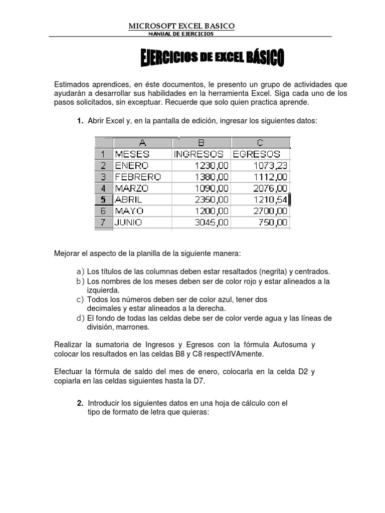 Ejercicios Excel Básico 2019 | PDF