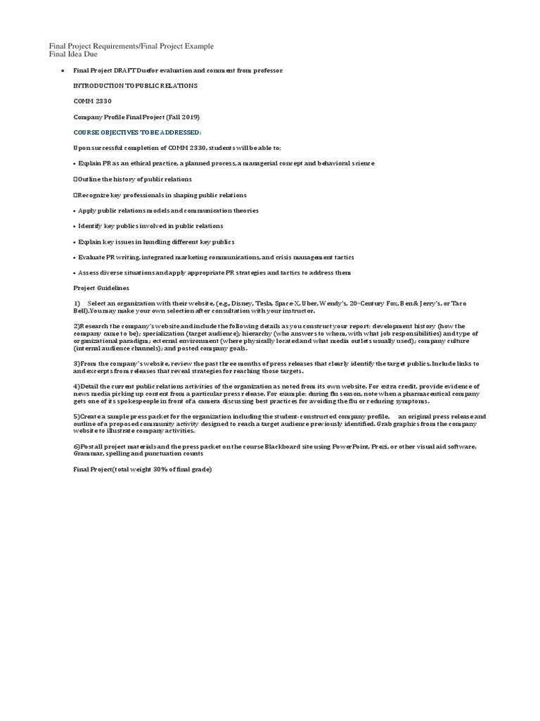 Final Project Requirements PDF | PDF | Public Relations | Cognition
