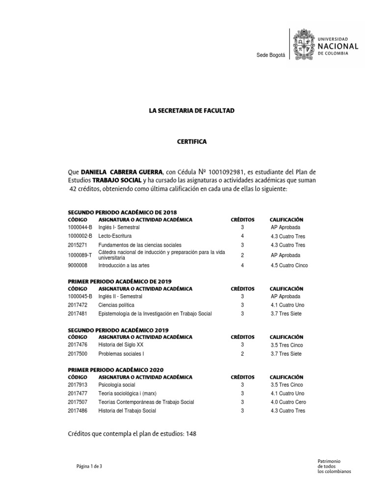 Certificado Notas Un PDF | PDF