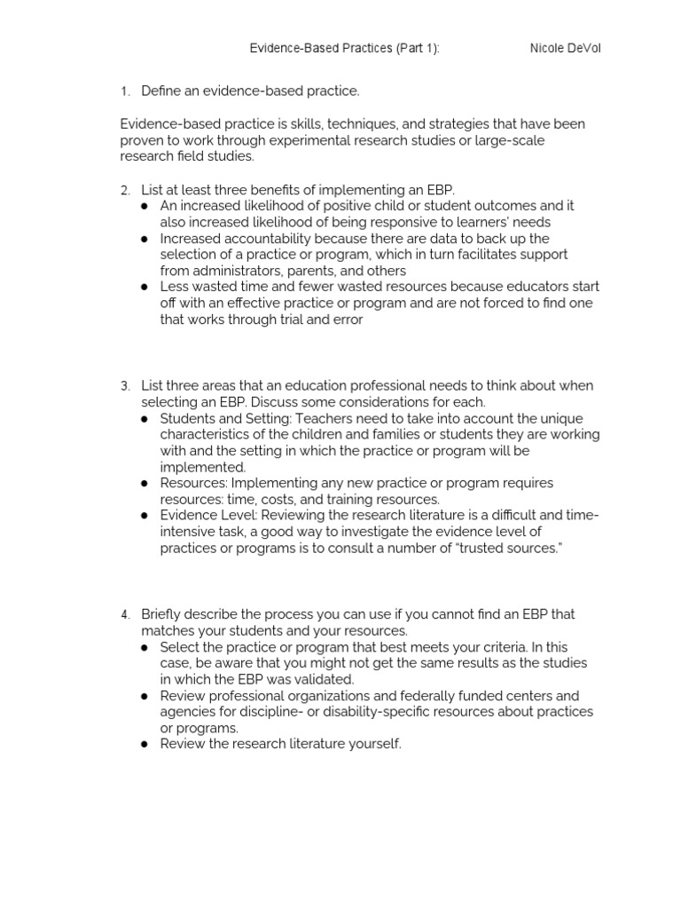 SPE521-IRIS-Evidence-Based Practices (Part 1) - NicoleDeVol | PDF