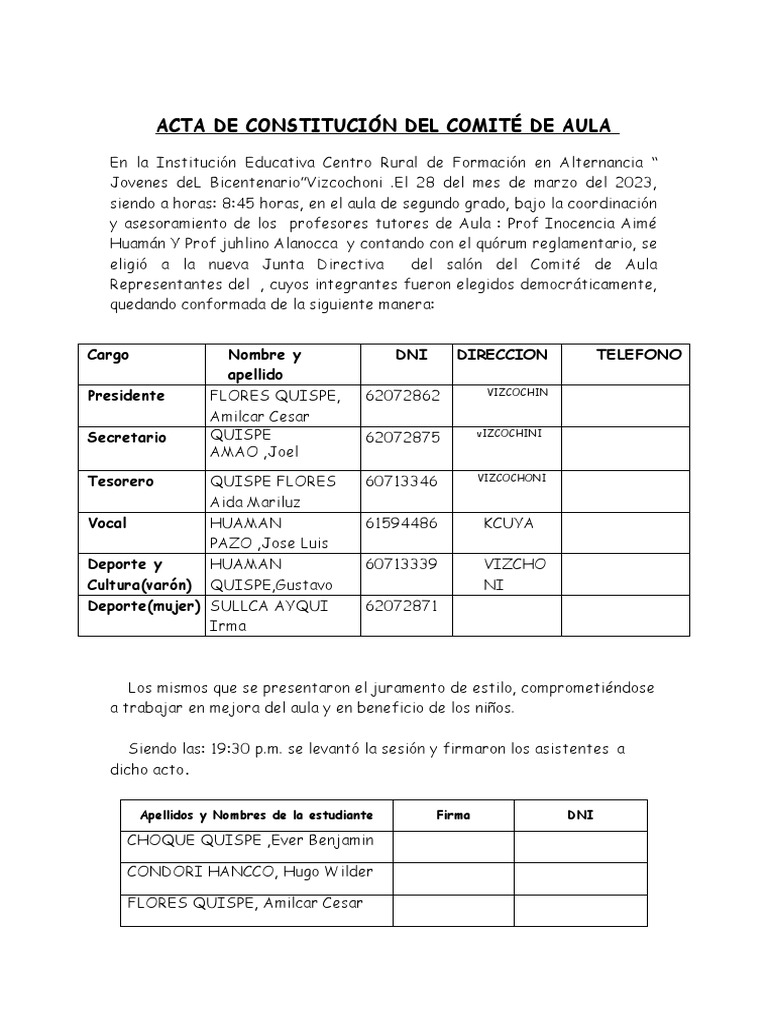 Comite de Aula de Estudiantes | PDF
