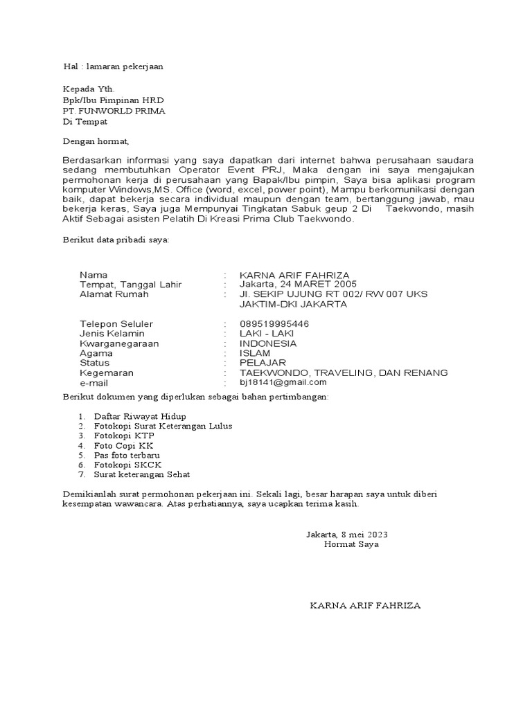 SURAT LAMARAN KERJA.docx | PDF