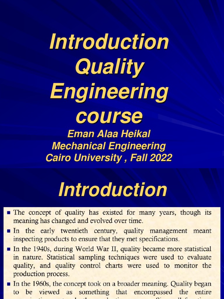 Quality Engineering Lecture One DR Eman Alaa Heikal PDF | PDF | Quality Assurance | Quality ...