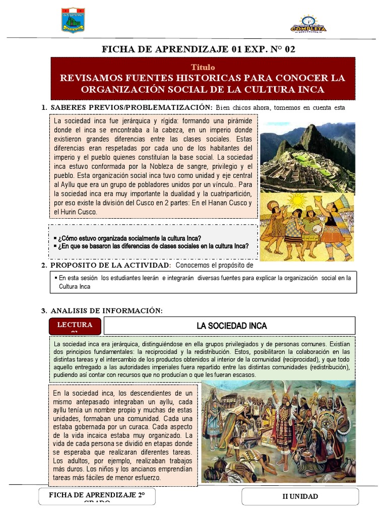 1 Ficha de Aprendizaje CCSS Exp 2 2° Grado | PDF