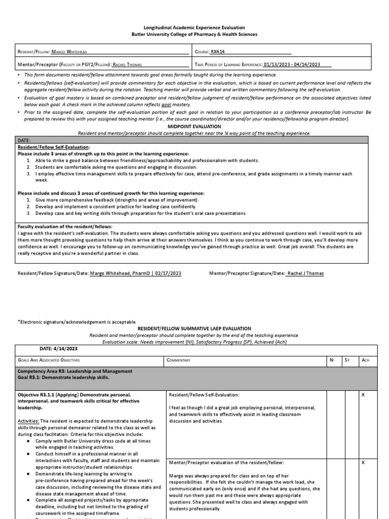 Whitehead Laep Evaluation of Resident Fellow 2022 23 | PDF