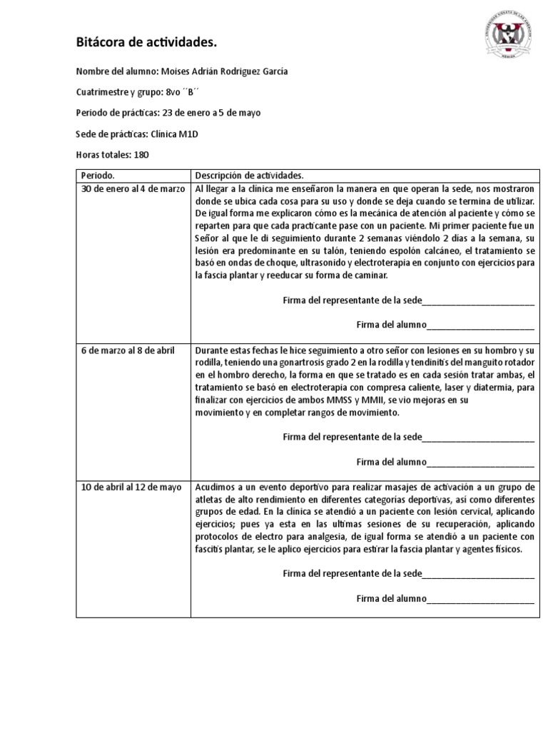 Bitacora | PDF | Medicina CLINICA | Especialidades Medicas