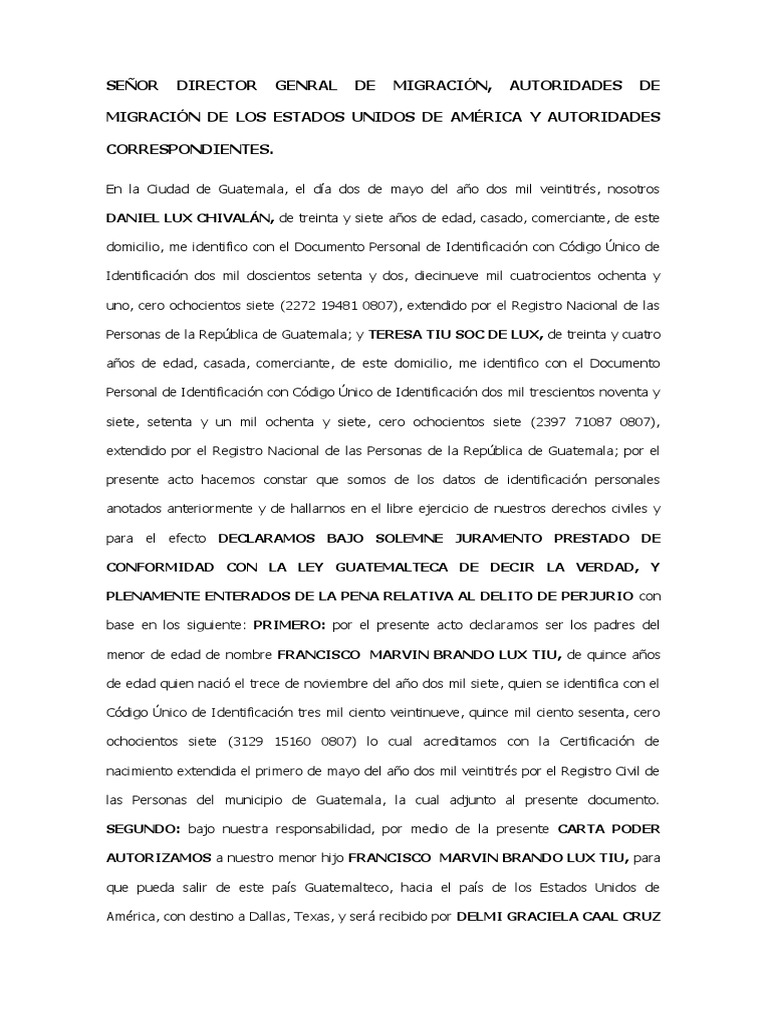 Carta Poder para Menor de Edad | PDF