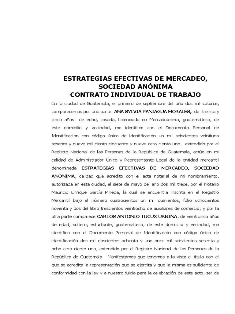 Contrato Individual de Trabajo SIlvia | PDF