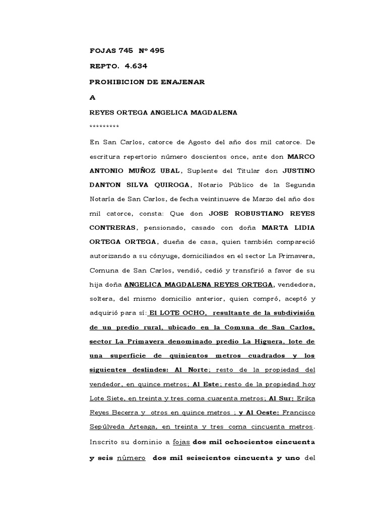 Prohibición de Enajenar Lote en San Carlos | PDF | Hogar, jardinería y ...