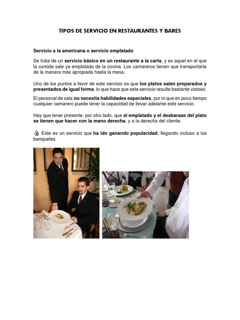 Tipos de Servicio en Restaurantes y Bares | PDF