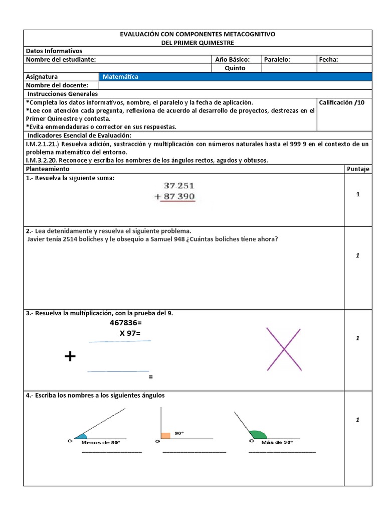 5to Egb M CS CN LL Examen Con Metacogicion Quim 1 | PDF | Léxico | Verbo