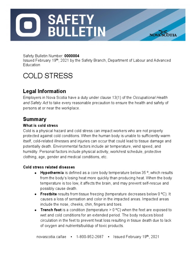 Cold Stress Safety Guidelines Nova Scotia | PDF | Science & Mathematics