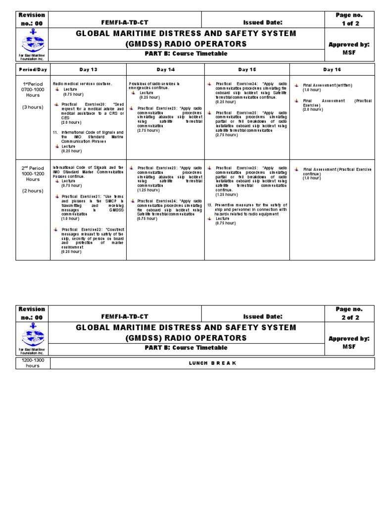 GMDSS Timetable Day13-16 | PDF