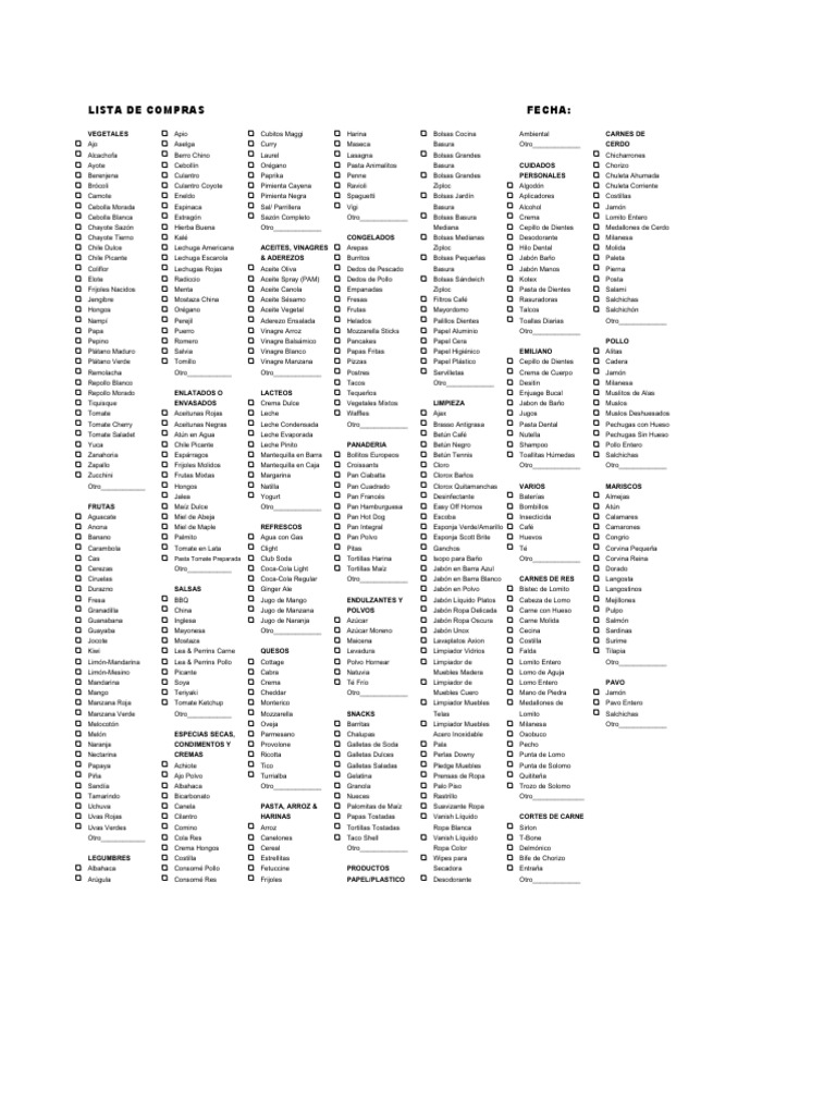 Lista de compras integral para el hogar | PDF | Panes | Cocina occidental