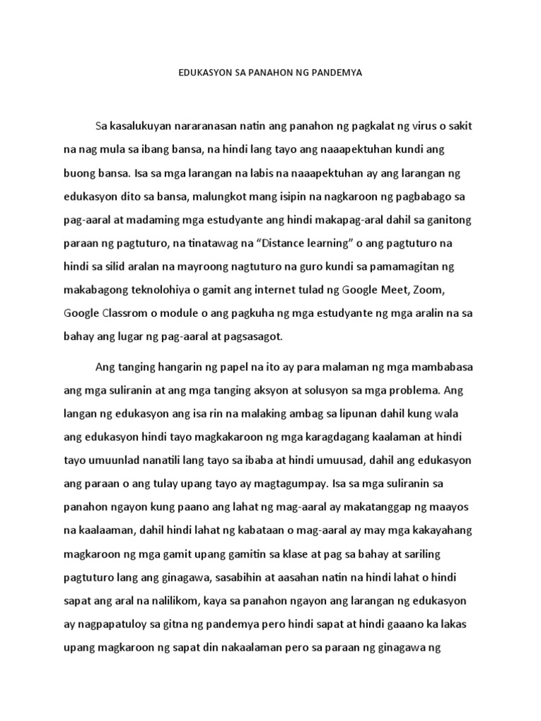 Edukasyon Sa Panahon NG Pandemya | PDF