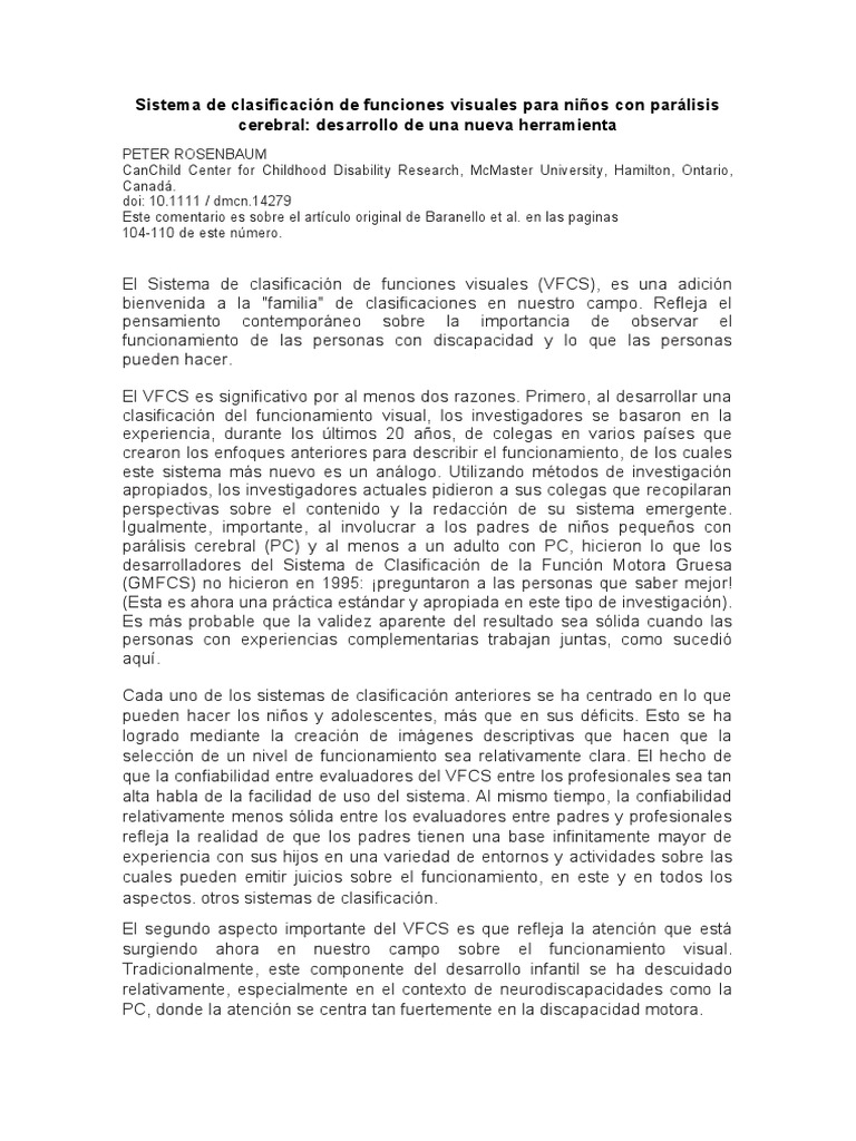Sistema de Clasificación de Funciones Visuales para Niños Con Parálisis Cerebral Desarrollo de ...