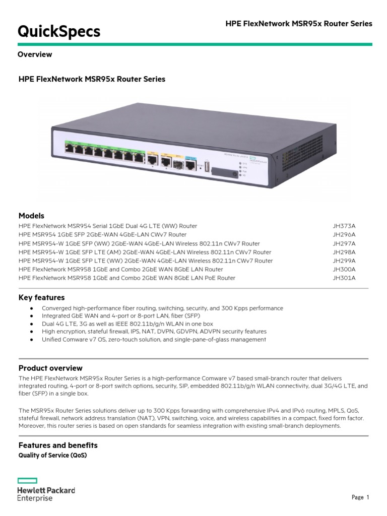 HPE FlexNetwork MSR95x Router Series PDF | PDF