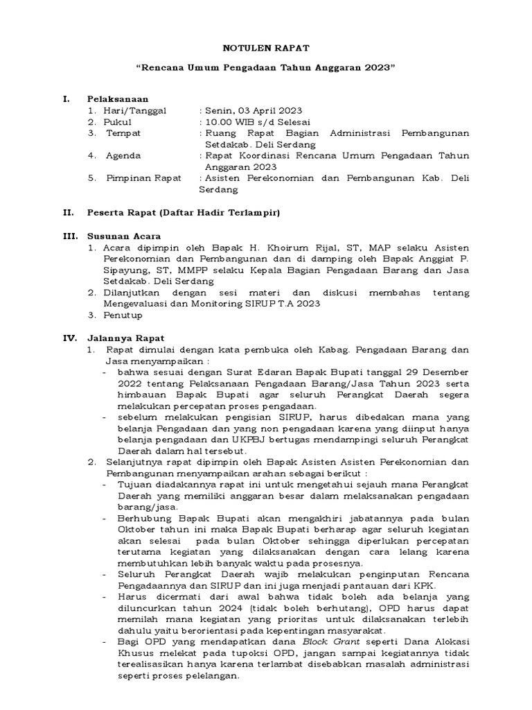 Notulen Rapat Rup 2023 | PDF