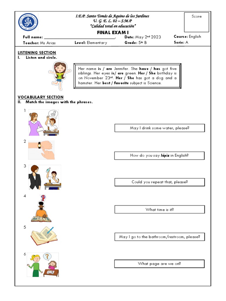 English IEP Final Exam for 5th Grade | PDF | Language Arts & Discipline