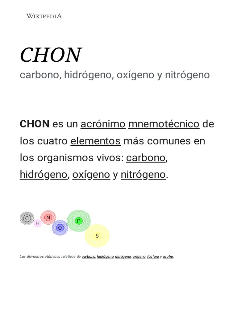 CHON - Wikipedia, La Enciclopedia Libre PDF | PDF