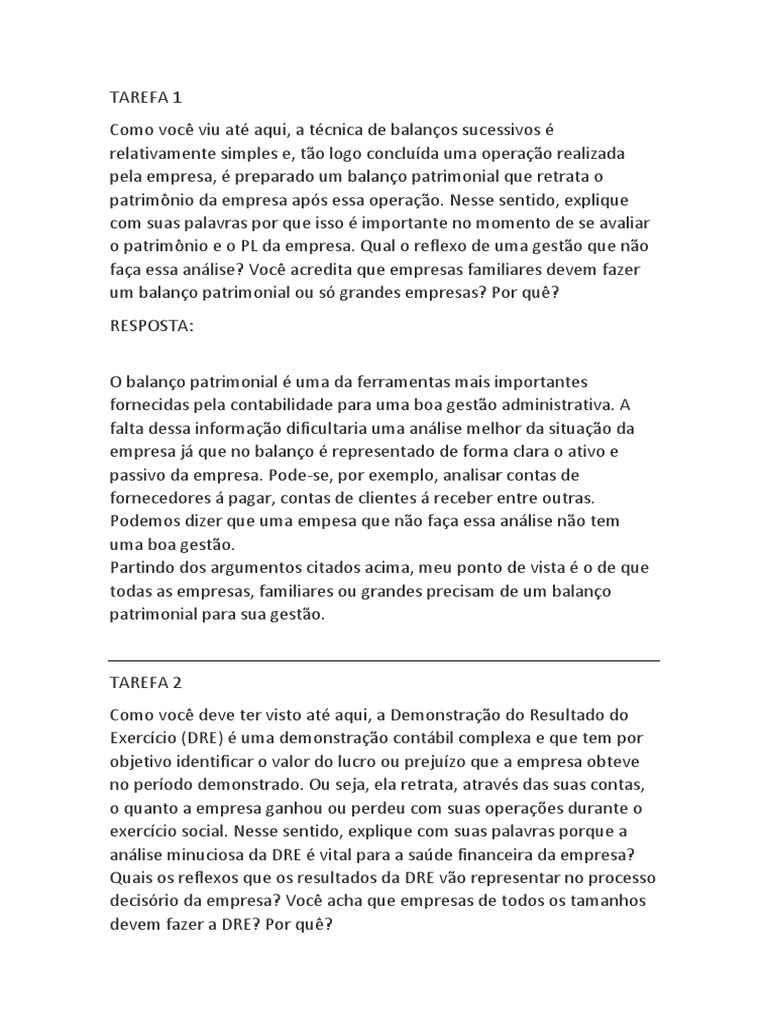 Tarefas Dissertativas Contabilidade 1 PDF | PDF
