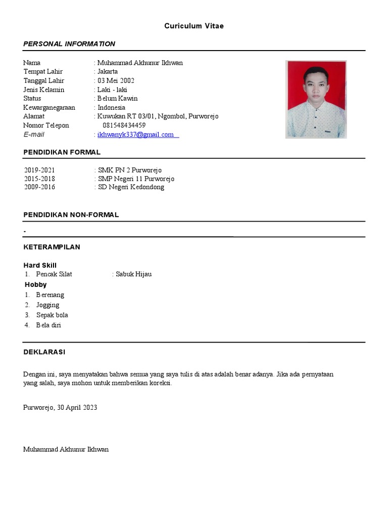 CV Muhammad Akhunur Ikhwan Fix | PDF