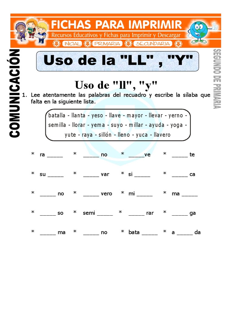 Ficha de Uso de La LL Y para Segundo de Primaria | PDF | Hogar ...