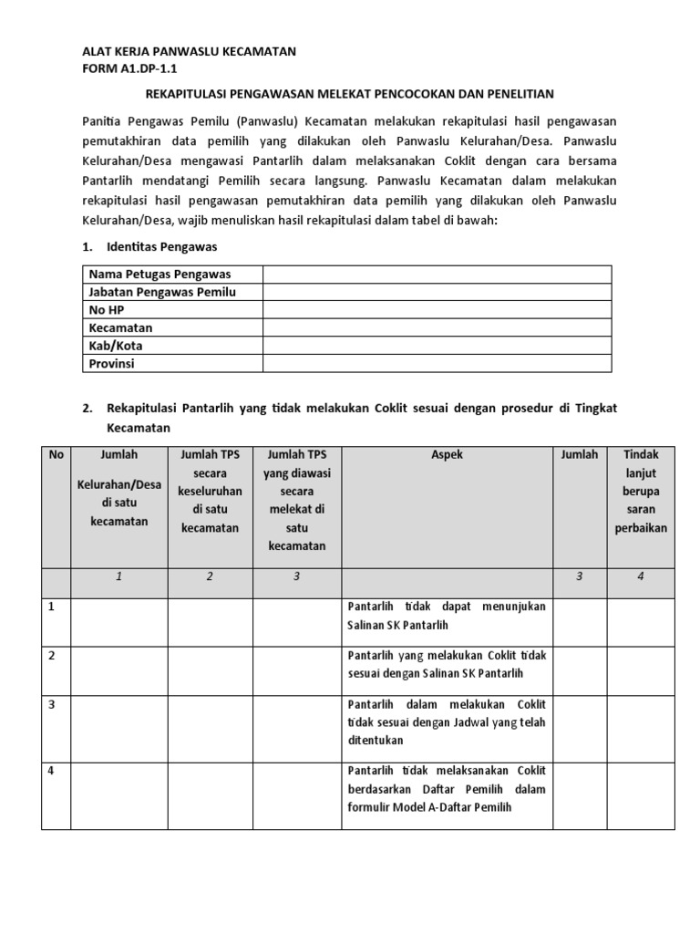 Rekapitulasi Pengawasan Melekat Pencoklitan Kecamatan.docx | PDF