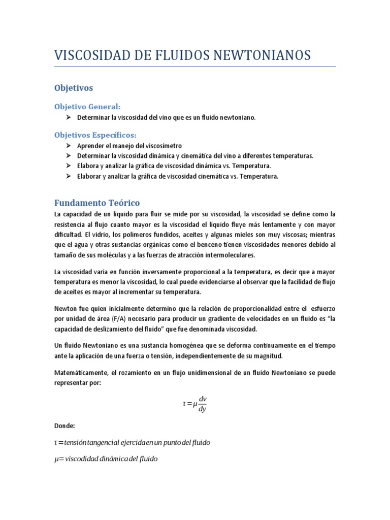 Viscosidad de Fluidos Newtonianos | PDF | Ciencia y matemáticas