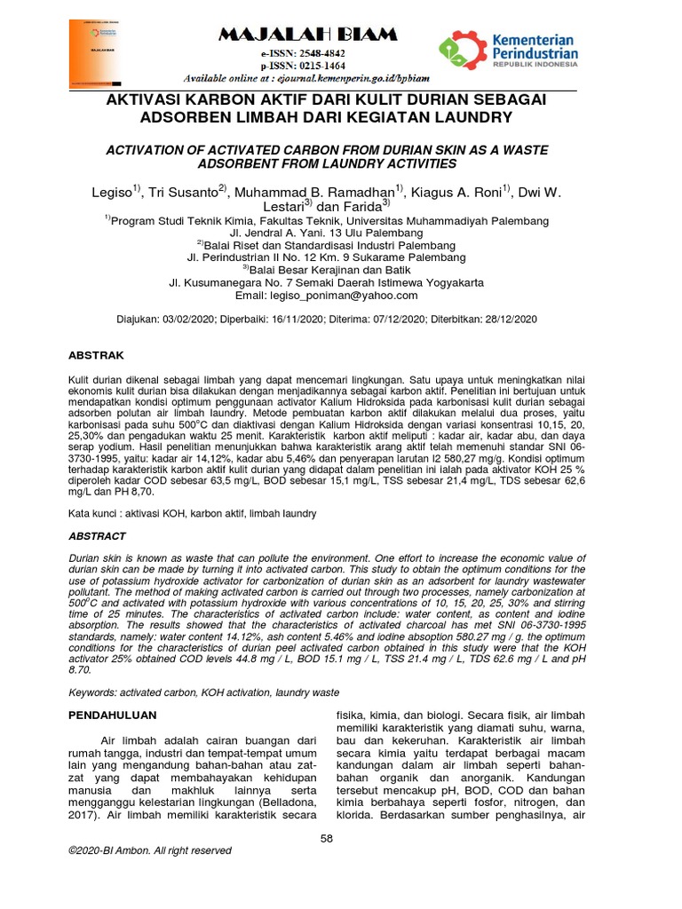 Aktivasi Karbon Aktif Dari Kulit Durian Sebagai PDF | PDF | Sains & Matematika