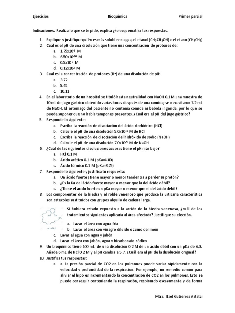 001 Ejercicios Parcial1 Bioquimica | PDF