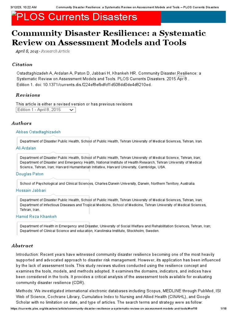 Community Disaster Resilience - A Systematic Review On Assessment ...