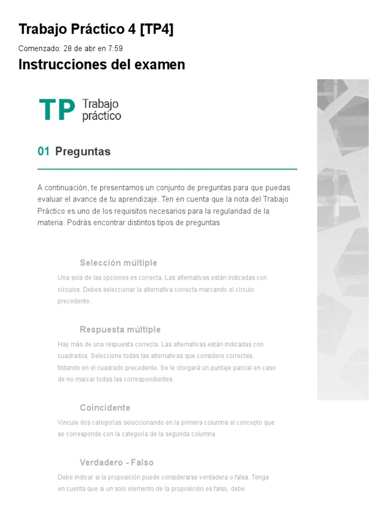 Examen - Trabajo Práctico 4 (TP4) 88.33% | PDF