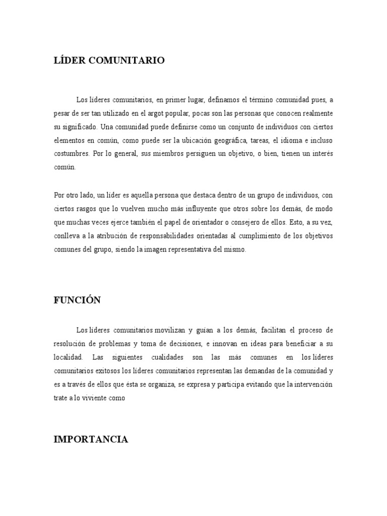 Líderes Comunitarios: Función e Importancia | PDF | Crecimiento ...