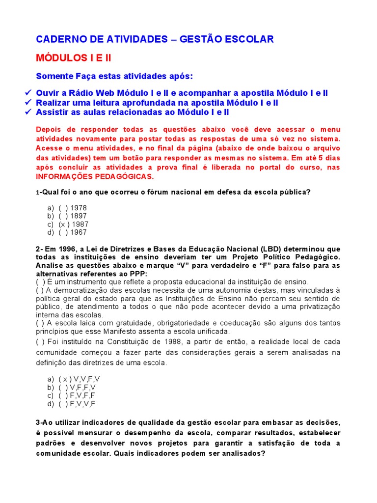 Atividades Gestão Escolar | PDF | Pedagogia | Pré-escola