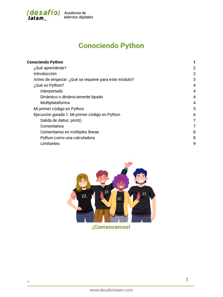 Lectura 1 - Conociendo Python.pdf | PDF | Python (lenguaje de programación) | Lenguaje de ...