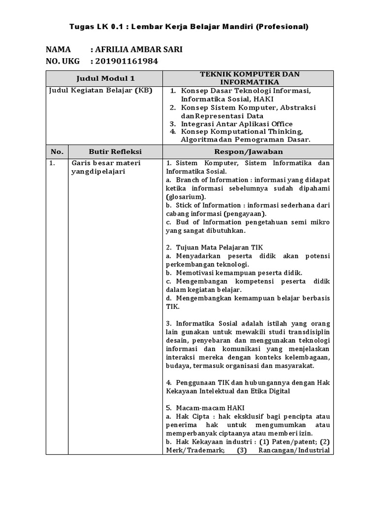 LK 01 PPG, MODUL 1 Profesional TIK | PDF