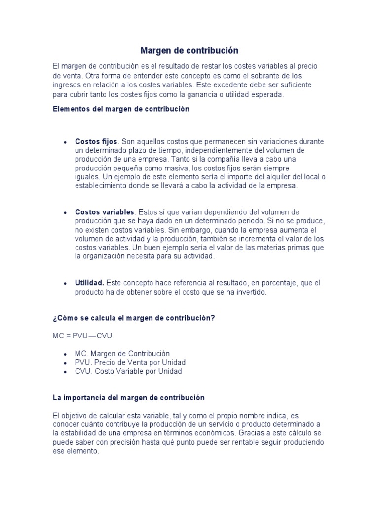 Definición y Cálculo del Margen de Contribución | PDF