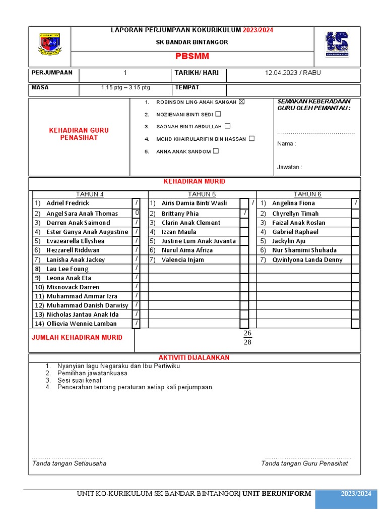 Format Laporan Perjumpaan PBSM 2023 | PDF