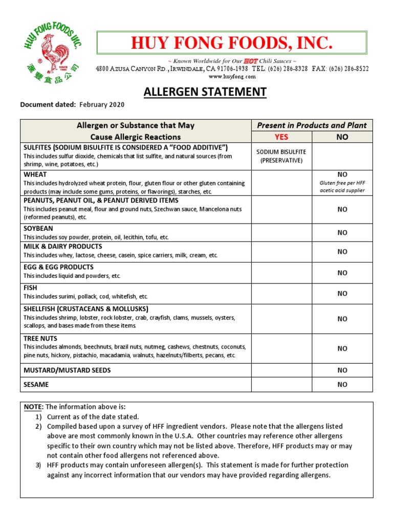 Allergen Statement PDF | PDF